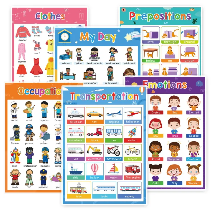 6 Pcs/set Laminated Big Cards A4 My Day Emotions Preschool Early ...