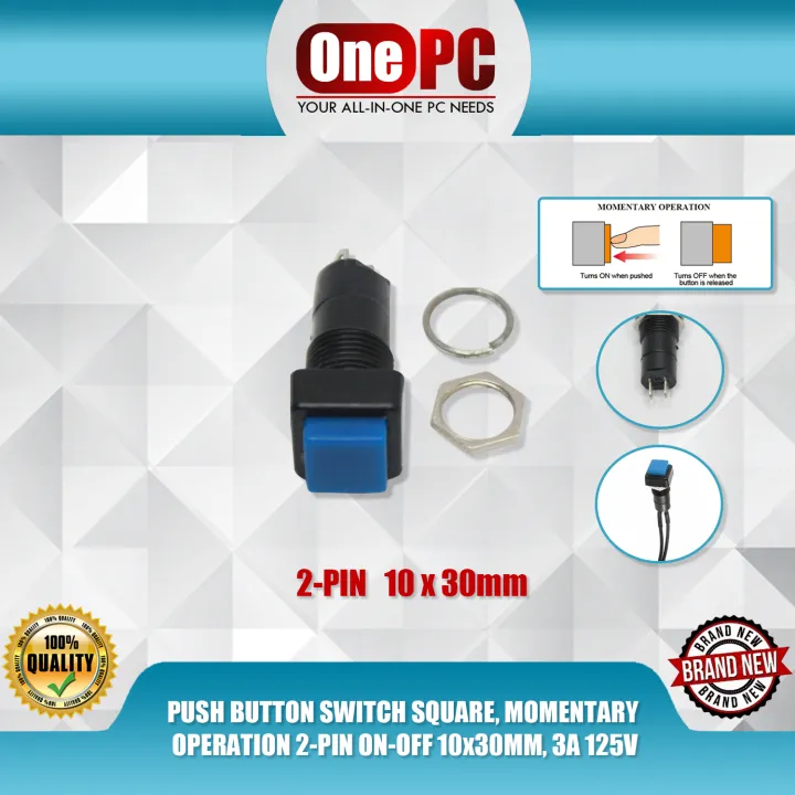 PUSH BUTTON SWITCH SQUARE, MOMENTARY OPERATION 2-PIN ON-OFF 10x30MM, 3A ...