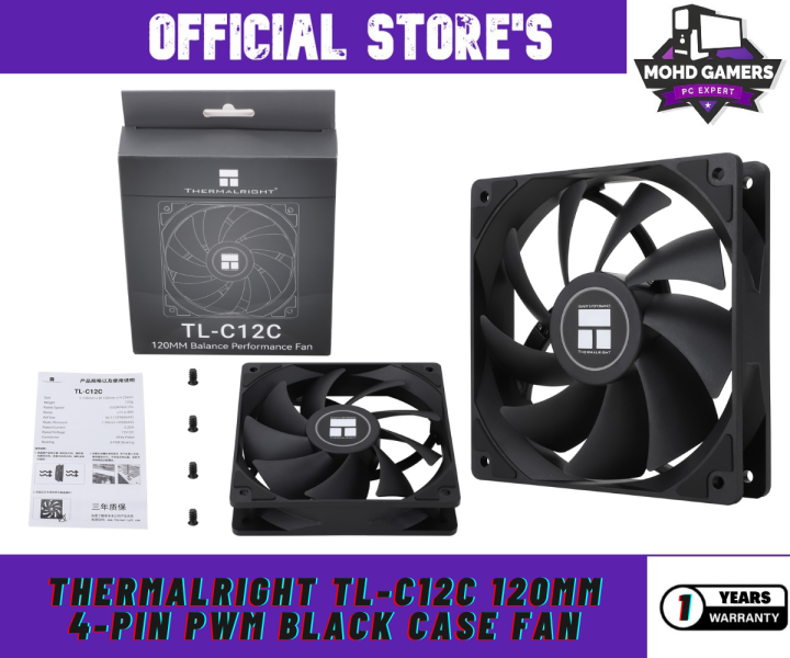 THERMALRIGHT TL-C12C 120MM 4-PIN PWM BLACK/WHITE CASE FAN | Lazada