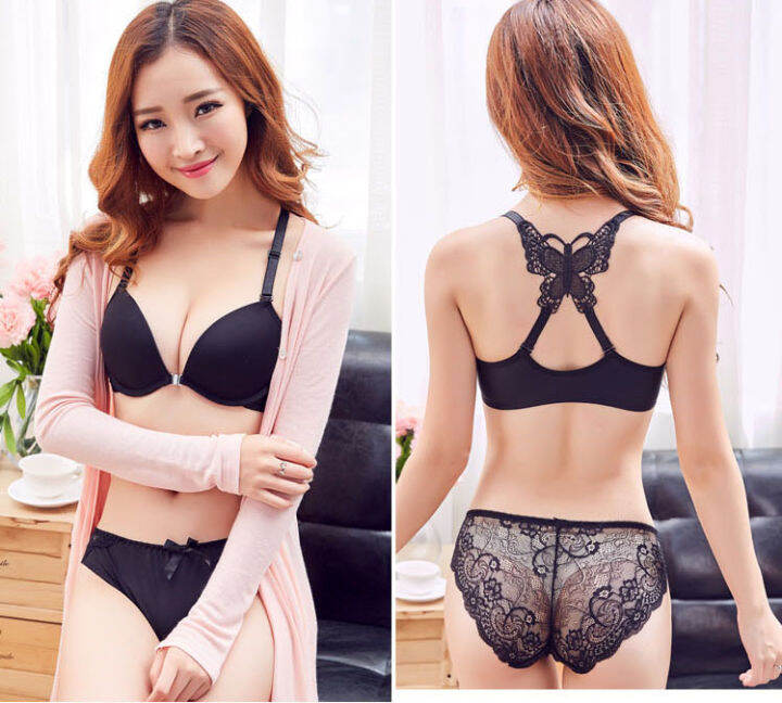 1set Women Bra Set Seamless Bra Front Closure Lace Push Up Bra Panties