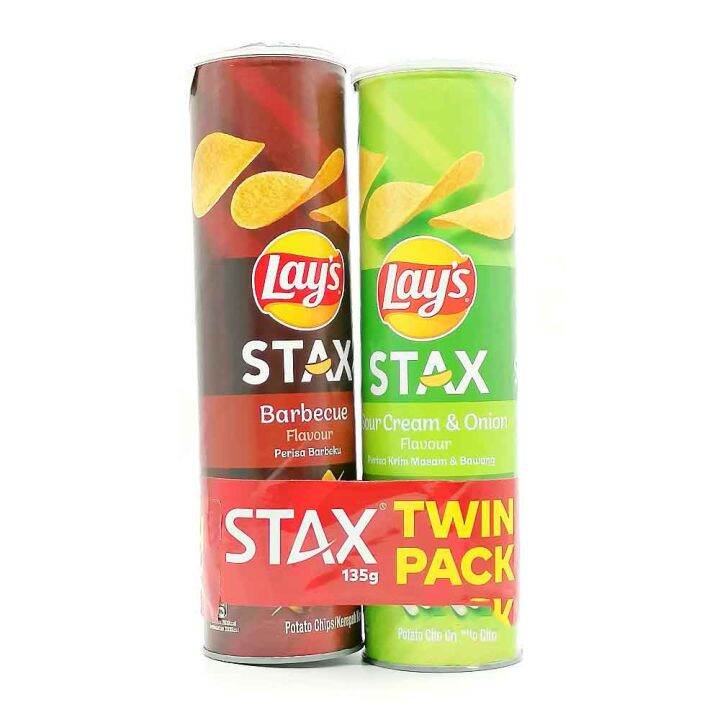 Lays Stax Twin Pack Barbeque Sour Cream Potato Chips 140g Snacks Canister | Lazada PH