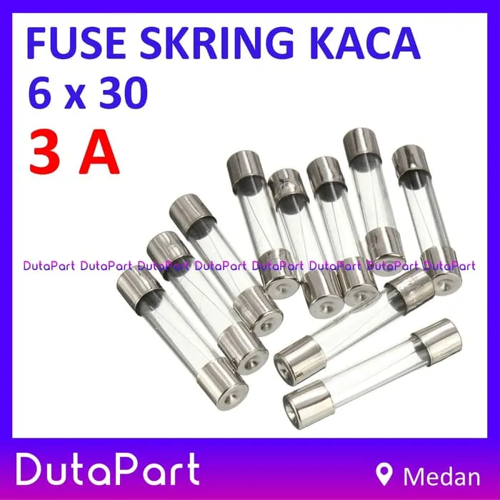 100 PCS Skring Fuse Kaca 3A Uk. 6x30 mm 250VAC Sekring Sekering 3 A ...