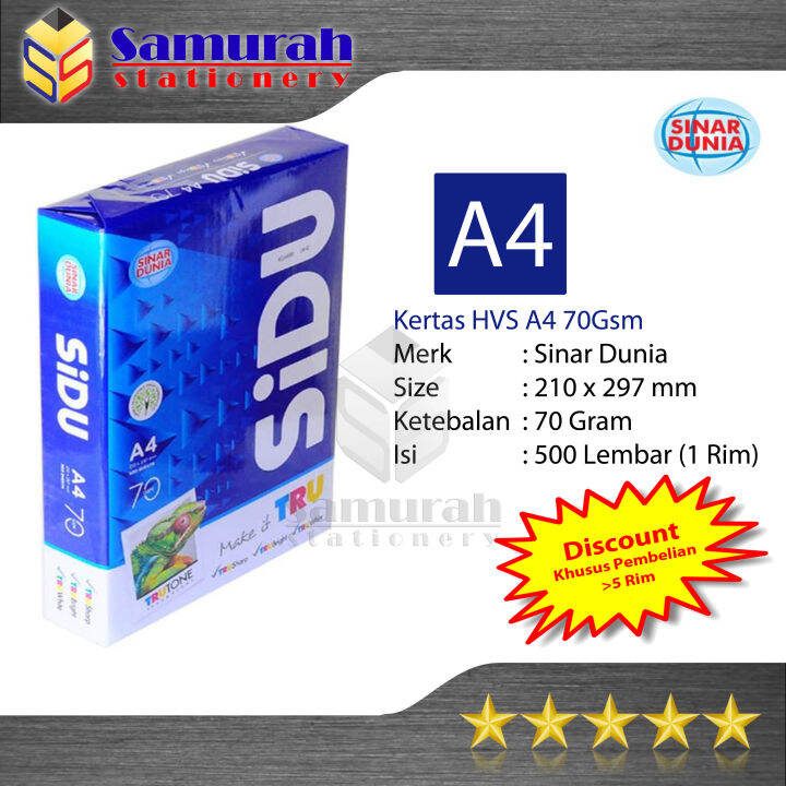 Kertas Hvs Sinar Dunia A4 75 Gsm Hvs Sidu A4 75 Gram Kertas Print