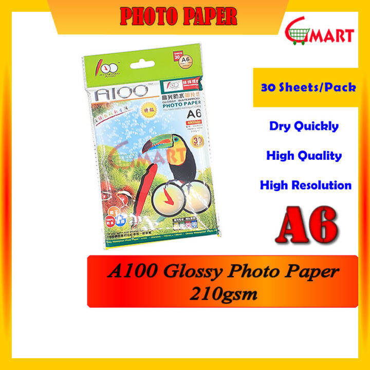 A100 Glossy Photo Paper A6 210gsm (30 sheets) | Lazada