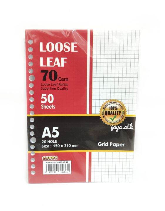 KERTAS BINDER LOOSE LEAF A5 20 LUBANG KOTAK GRID 50 LEMBAR ISI BINDER ...