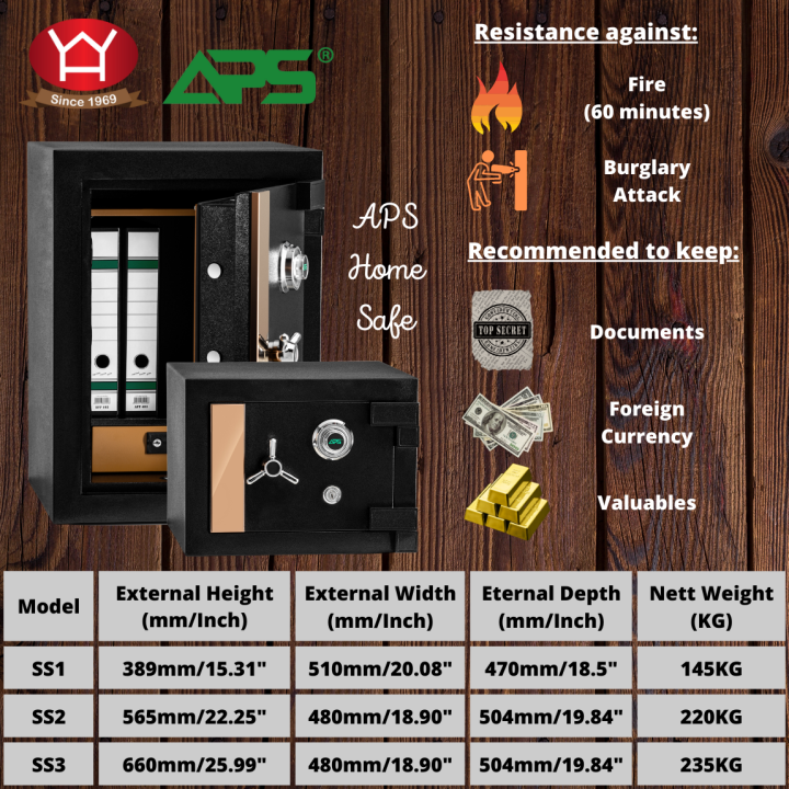 APS Home Safe Series (SS3) (235KG) Keylock + Combination Lock Safebox Safety Box Security Safe ...