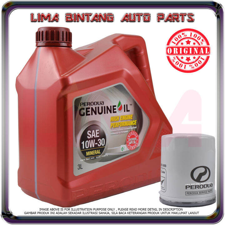 Combo! Perodua 10W30 Mineral Genuine Engine Oil 3 Liter + Oil Filter ...