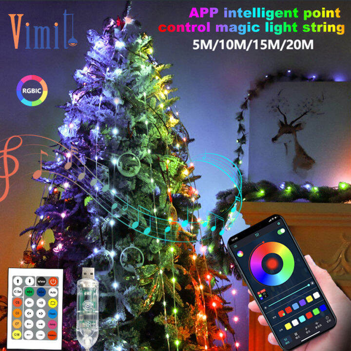 Vimite LED Christmas String Light USB Voice Control RGB Garden ...