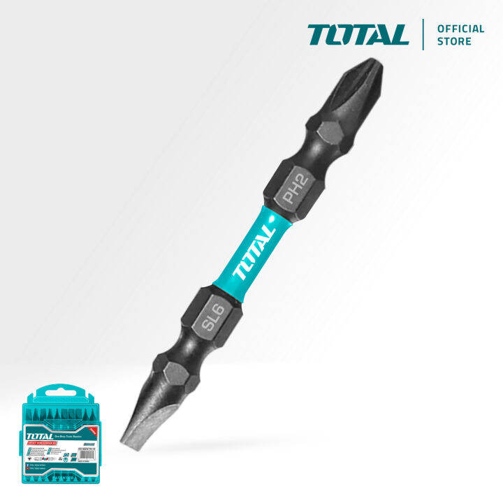 TOTAL 10 Pcs Impact Screwdriver Bits (PH2 + SL6.0), Length: 65mm, S2 ...