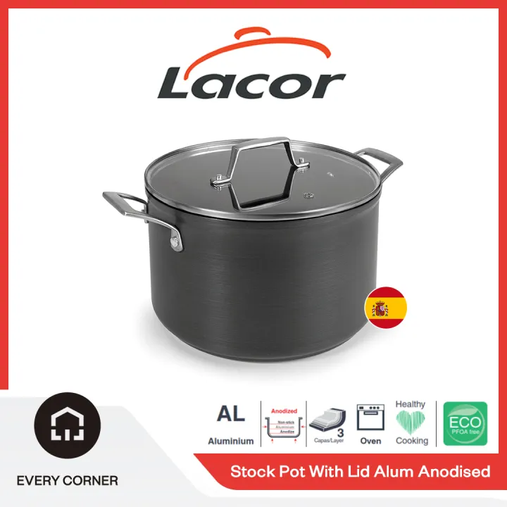 Lacor Anodized Stock Pot with Lid Non-Stick, PFOA Free . 6.5 liters of ...