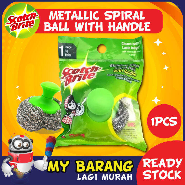3M Scotch Brite Stainless Steel Metallic Spiral Ball with Handle (1pc ...