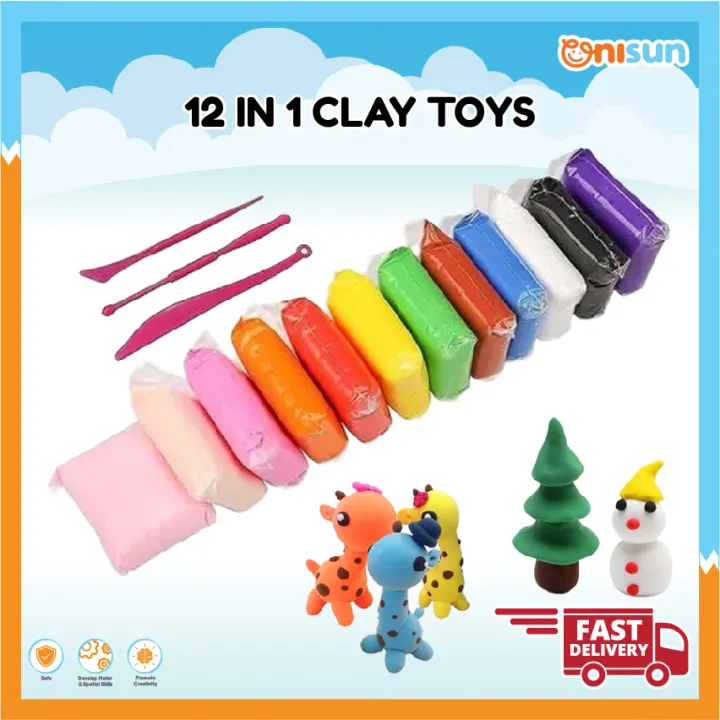 Children 12 in 1 Fun DIY Colour Dough Clay Set Toys with Tools and ...