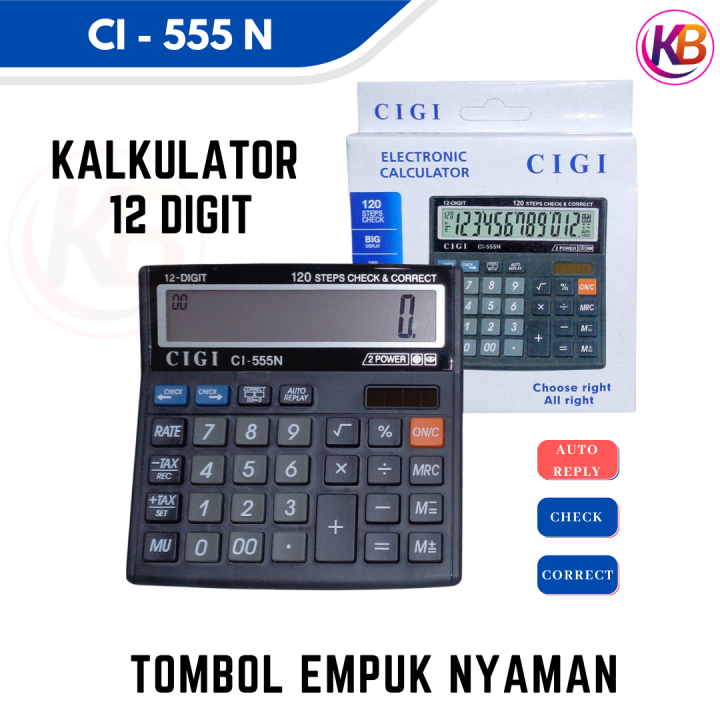 Kalkulator Energi Matahari dan Baterai / 12 Digit / Cigi C555-N / Auto ...