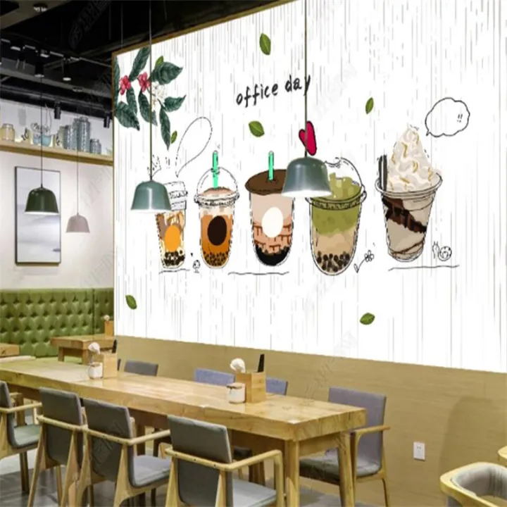 Minimalist Hand-painted Gourmet Bubble Tea Shop Industrial Decoration ...
