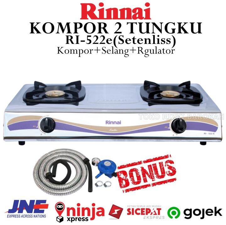 Paket Rinnai RI-522ES - RI522E | RI-522E | RI-522ES+Selang Regulator SNI Premium Kompor Gas ...