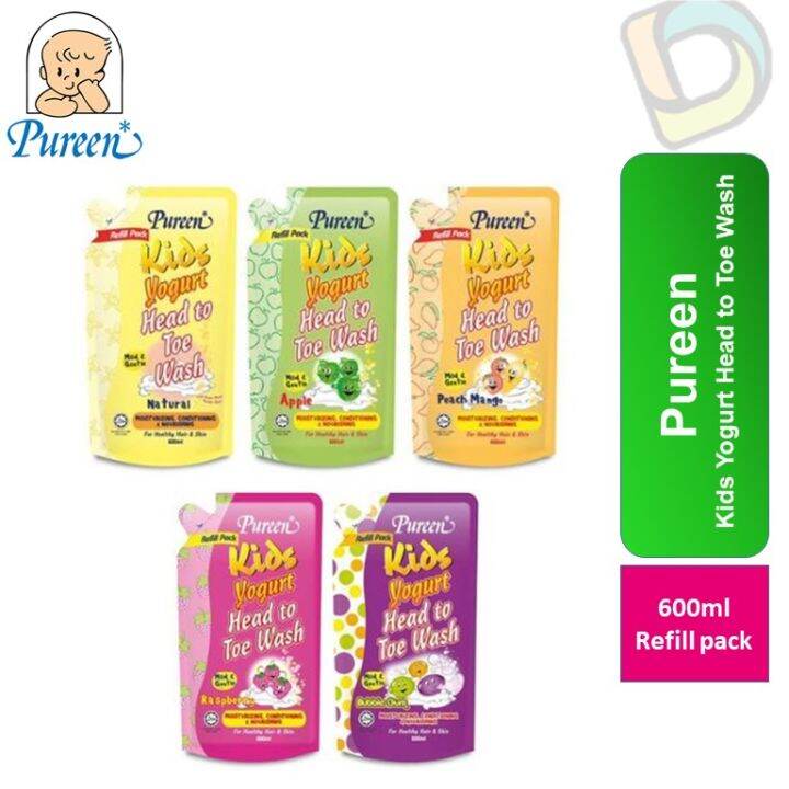 PUREEN Kids yogurt head to toe cleanser refill 600ml (apple/bubble gum ...
