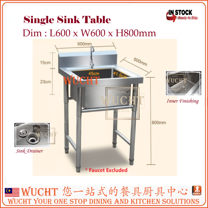 【WUCHT】Commercial Stainless Steel Sink 60cm ,Floor Standing Single Sink ...