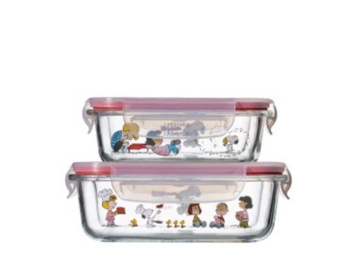 Pyrex Peanuts (Snoopy) Limited Edition 2 Glass Storage Containers and 2 ...