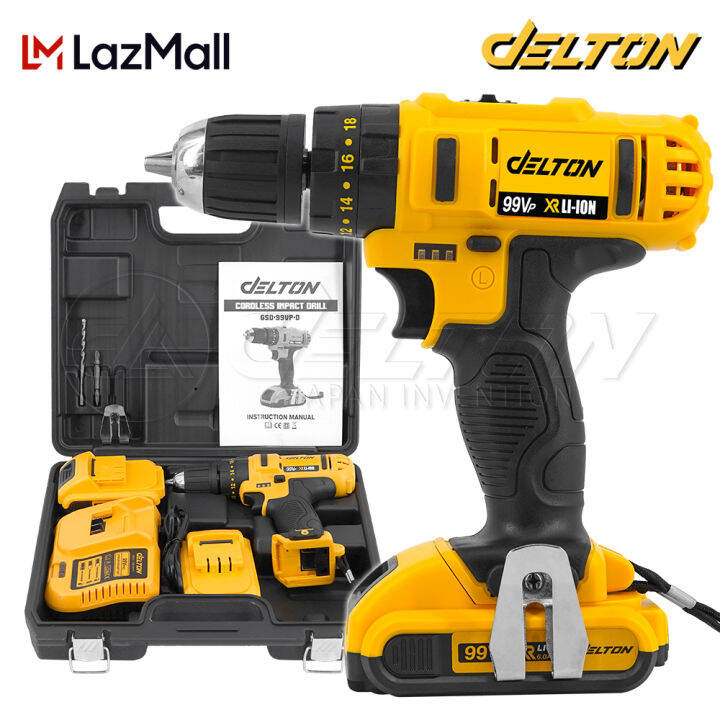DELTON สว่านไร้สาย สว่านกระแทก 3 ระบบ 99V ทรงพลัง สำหรับงานหนัก สว่าน พร้อมแบตเตอรี่ Li-ion 2 ...