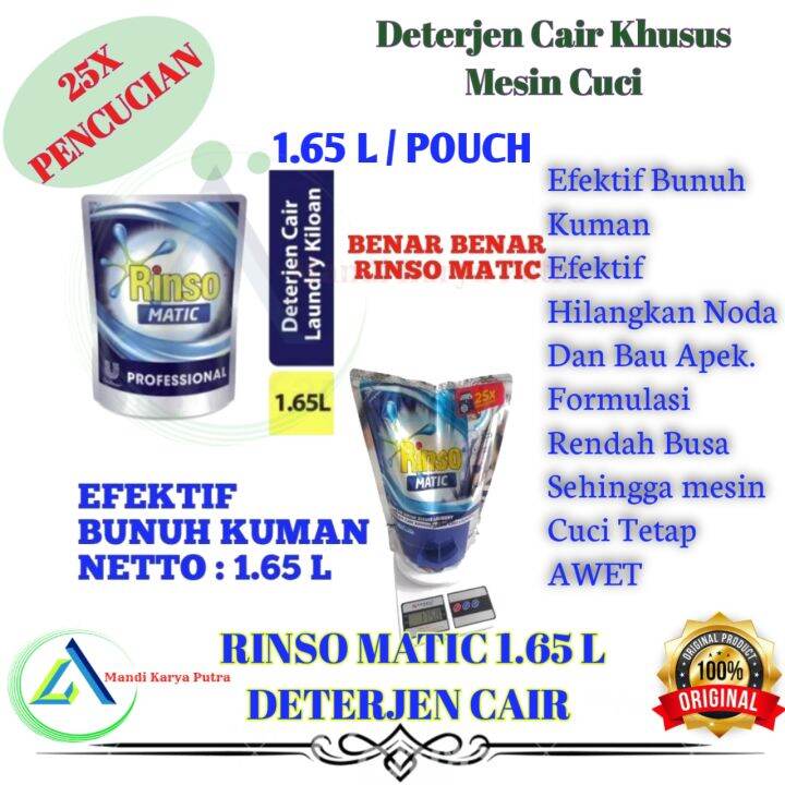 Rinso Matic Deterjen Cair 1.65 L Efektif Bunuh Kuman Khusus Mesin Cuci ...