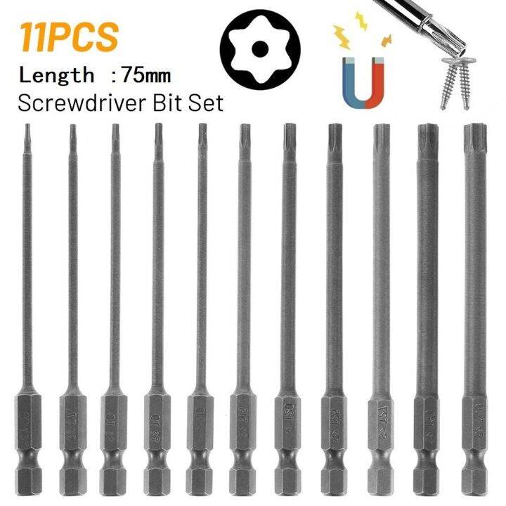 11ชิ้น Torx ไขควงบิตตั้ง Hex การรักษาความปลอดภัยหัวแม่เหล็ก75มิลลิเมตรยาวพิเศษ | Lazada.co.th