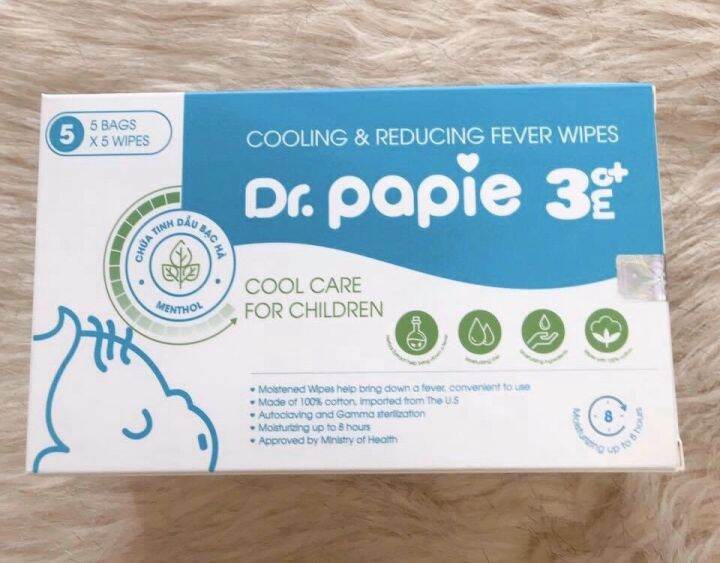 Khăn Lau Hạ Sốt Dr Papie Cho Bé Từ 3 Tháng Trở lên - Hộp Xanh Dương (5 ...