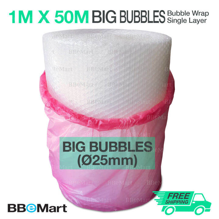 BBEMART BIG BUBBLE BUBBLE WRAP SINGLE / DOUBLE LAYER 1m X 50m ( 25mm bubble size diameter ) | Lazada