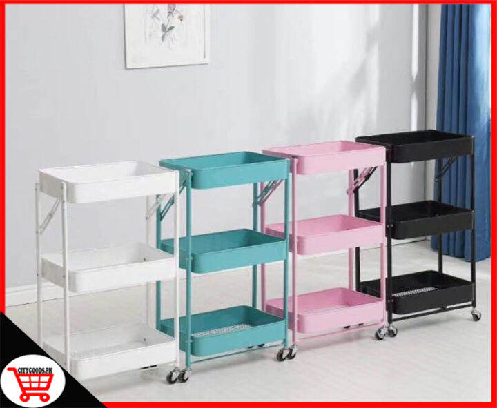 Portable Movable Multi-layered Baskets Trolley 3 Layers 4 Wheeled ...