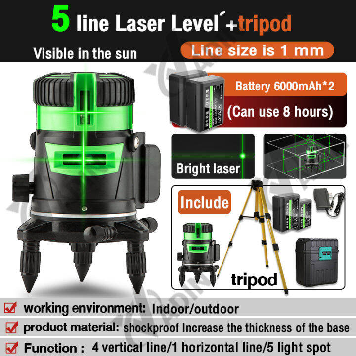 Laser level 5 line 360 degree self-leveling cross laser level Green ...