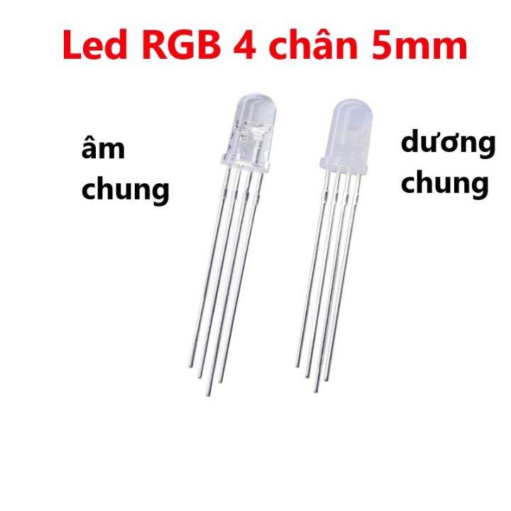 Led RGB siêu sáng, đục (chống chói) 5mm 4 chân 3 màu đỏ, xanh lá, xanh dương âm chung, dương ...