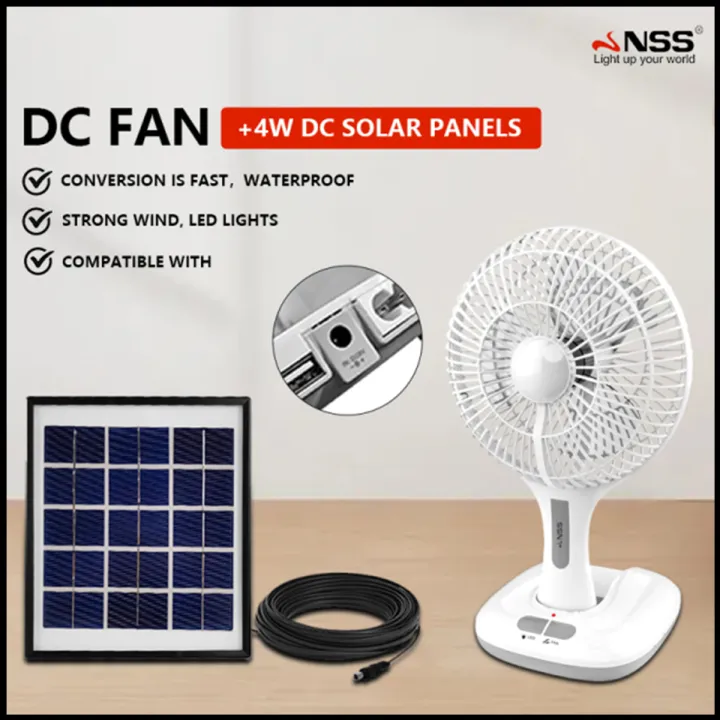 NSS - Solar Electric Fan 5‘’ AC/DC Electric Fan Stand Fan with 4000mAh ...