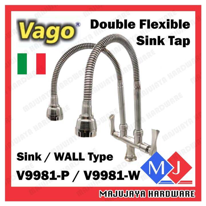 VAGO V9881 Kitchen Basin Sink Faucet Double Flexible Sink Tap SUS304 ...