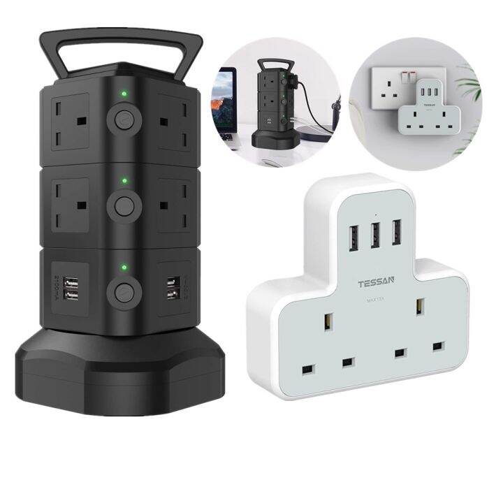 TESSA 4 USB Multi Plug Adapter Extension Socket Power Strip Tower ...