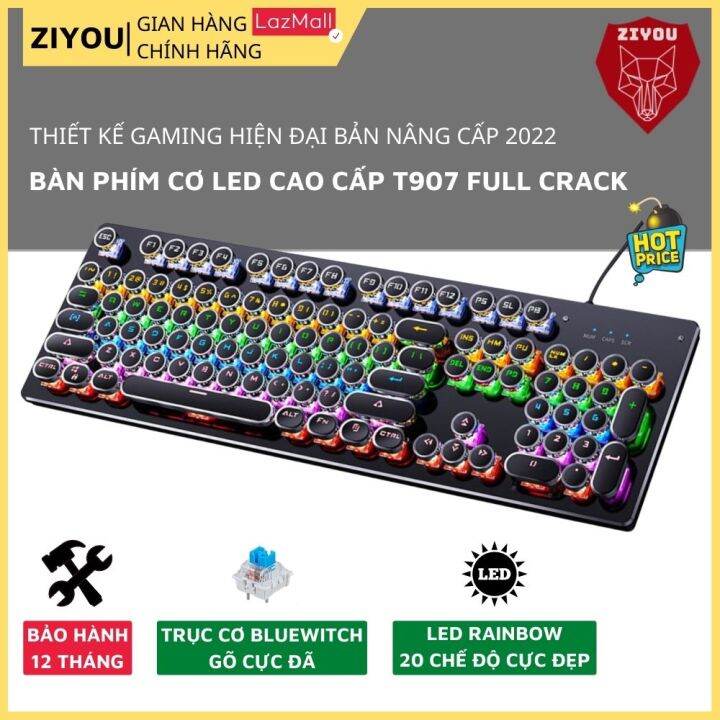 Bàn Phím Cơ Gaming T907 Cao Cấp 2023, Phím Mạ Viền Crom Cực Đẹp Sang Trọng, LED RGB 20 Chế ĐỘ ...