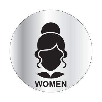 WOMEN TOILET SIGNS STICKER 100MM DIAMETER ( SILVER BRUSHED STICKER ...