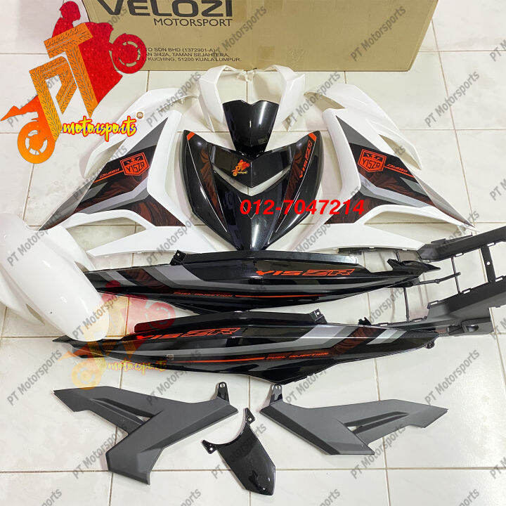 Yamaha Y15 Y15ZR V1 V2 Cover Set Black White Hitam Putih Stripe Grey 10 2022 Velozi | Lazada