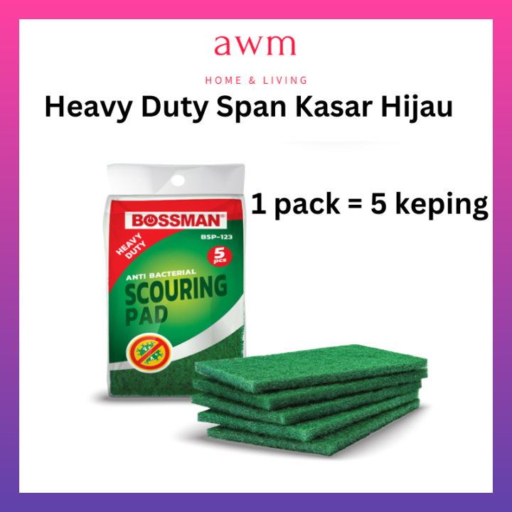 AWM Bossman Scouring Pad Heavy Duty Thin Green Span Hijau Kasar Cuci ...