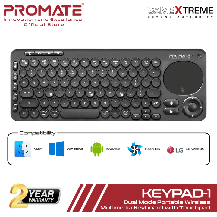 Promate Keypad-1 Dual Mode Wireless Multimedia Keyboard with Touchpad ...