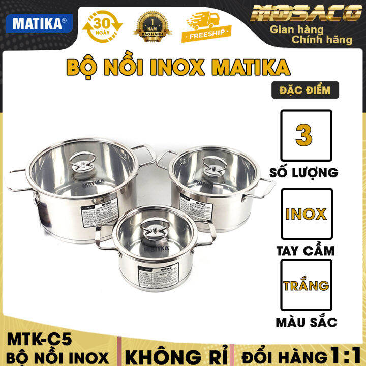 Bộ nồi inox 5 đáy Matika MTK-C5 Bộ nồi với thiết kế 5 đáy cao cấp chống ...