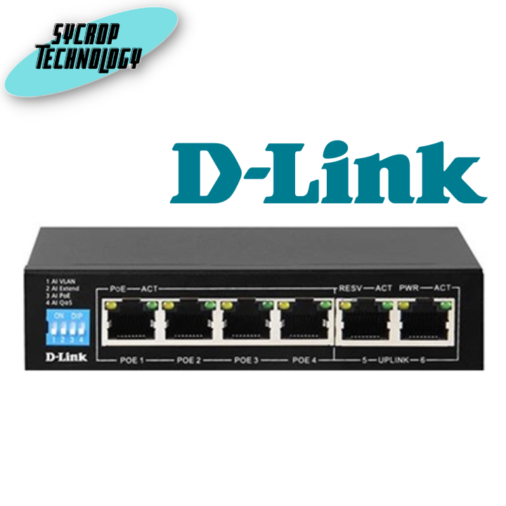SWITCH (สวิตซ์) D-LINK 6 PORT DES-F1006P-E - 250M 10/100 SWITCH WITH 4 ...