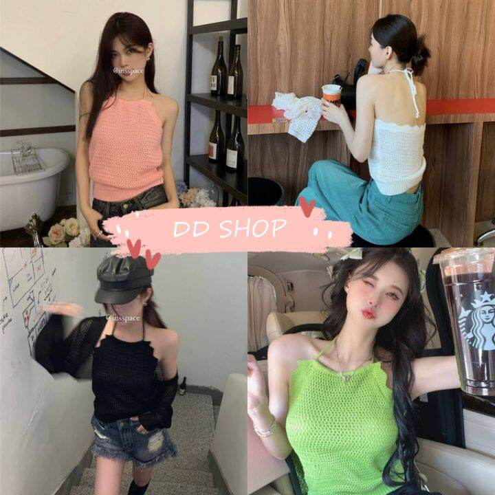 DD SHOP'พร้อมส่ง'52103 เสื้อถักไหมพรมคล้องคอ เว้าหลังสุดแซ่บ น่ารักมาก | Lazada.co.th