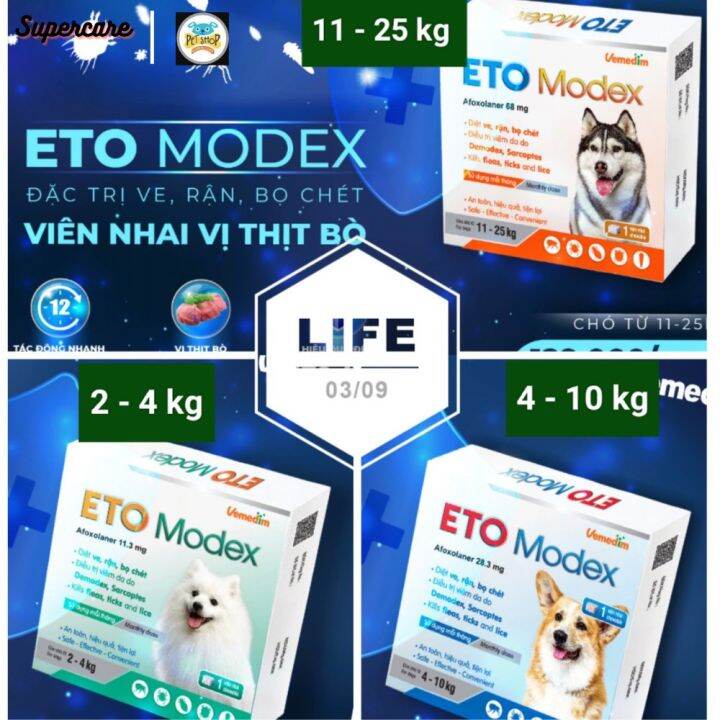 Viên uống ETO Modex Vemedim chống ve, rận, bọ chét, viêm da do Demodex ...