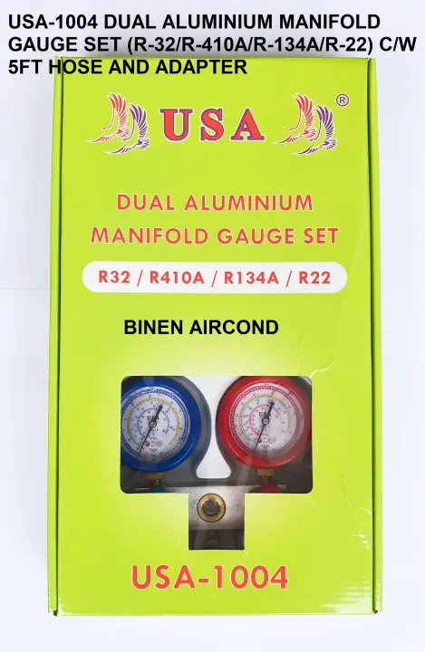 USA-1004 DUAL ALUMINIUM MANIFOLD GAUGE SET (R-32/R-410A/R-134A/R-22) C ...