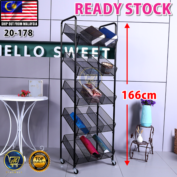 PlatMart - 5 Layer Slanting Netting Basket Display Stand with Rollers ...