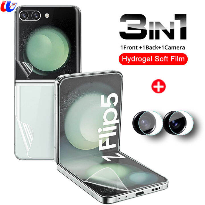 ฟิล์มไฮโดรเจลสำหรับ Samsung Galaxy Z Flip5 5G 3in 1กระจกกล้องถ่ายรูป ...