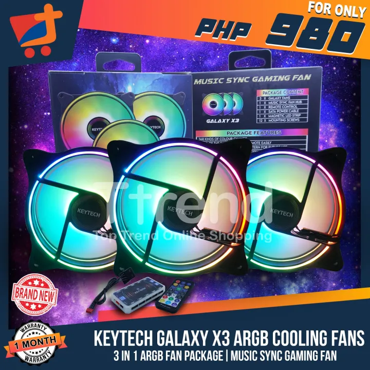 Keytech Galaxy X3 ARGB Cooling Fans 3 in 1 ARGB Cooling Fan Music Sync ...