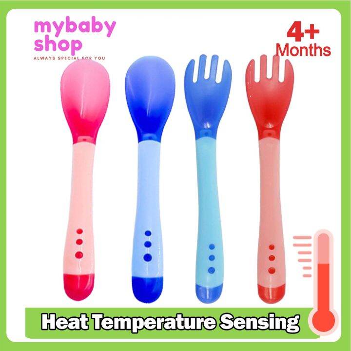 Baby Kids Feeding Spoon Fork Heat Temperature Sensing Color Changing ...