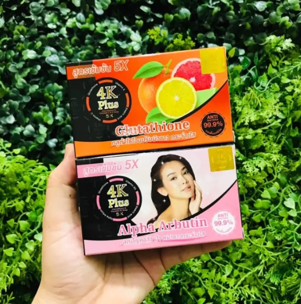 4K PLUS SOAP GLUTATHIONE ( orange ) & ALPHA ARBUTIN SOAP ( pink ) 100G ...