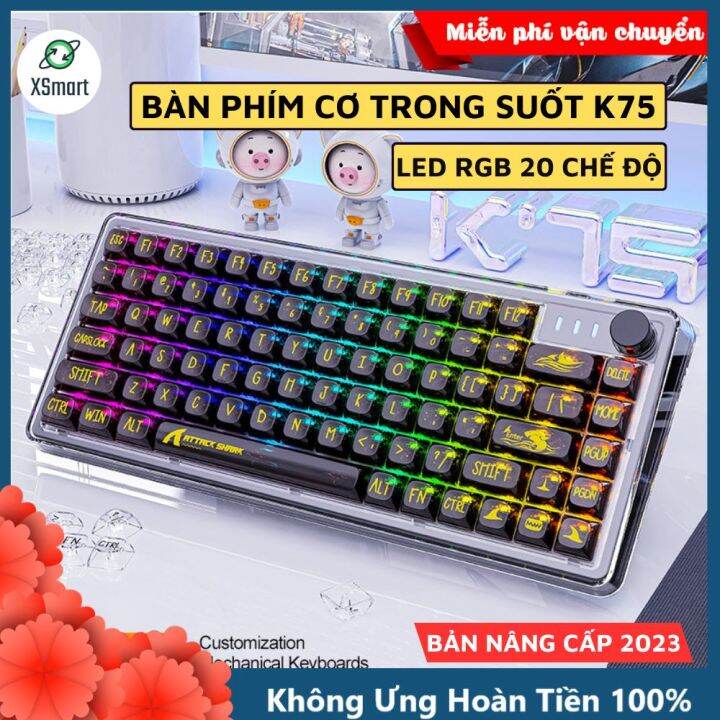 Bàn Phím Cơ Trong Suốt K75 PRO Esport Nâng Cấp LED RGB Trục Cơ White Switch Có HOTSWAP Cho Máy ...