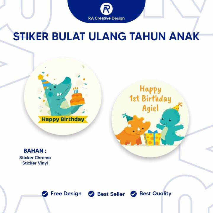Sticker Bulat Ulang Tahun Anak / Stiker Ultah / Free Design Template ...